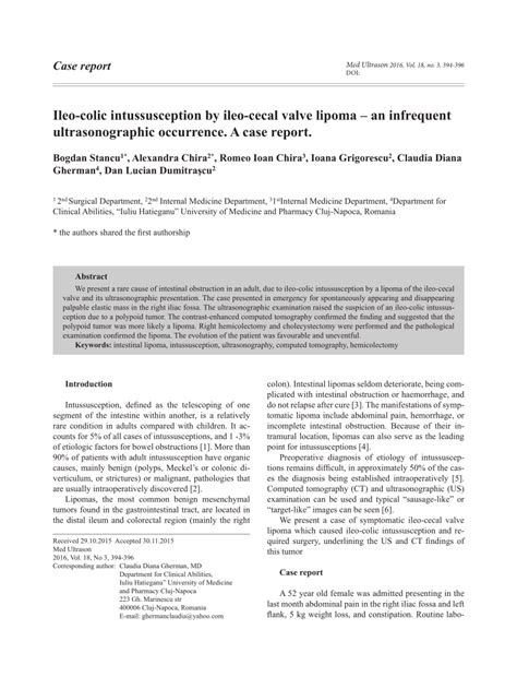 PDF Case Report Ileo Colic Intussusception By Ileo Cecal Valve Lipoma An Infrequent