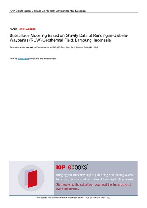 Pdf Subsurface Modeling Based On Gravity Data Of Rendingan Ulubelu Waypanas Ruw Geothermal