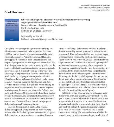 Pdf Fallacies And Judgments Of Reasonableness Empirical Research Concerning The Pragma