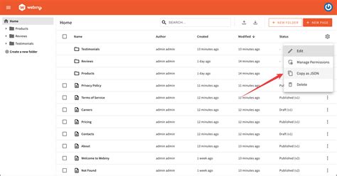 Customize Page List Actions Extensions Page Builder Webiny Docs