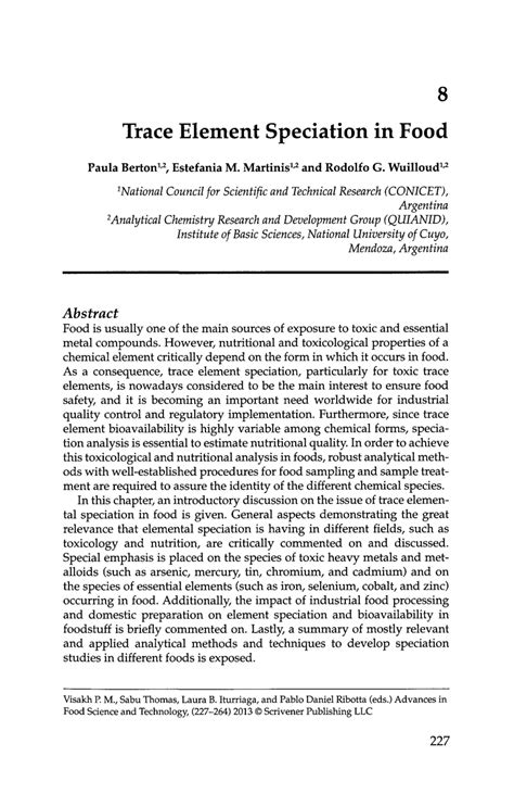 Pdf Trace Element Speciation In Food