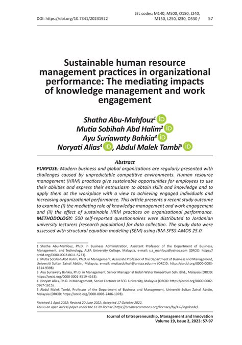 Pdf Sustainable Human Resource Management Practices In Organizational Performance The
