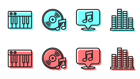 음성 버블 음악 신디사이저 비닐 디스크 및 음악 이퀄라이저 아이콘에 라인 음악 노트를 설정합니다 벡터 Dj에 대한 스톡 벡터