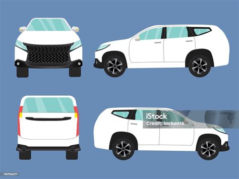 파란색 배경에 흰색 Suv 자동차보기의 집합 일러스트 벡터 측면 전면 뒷면 0명에 대한 스톡 벡터 아트 및 기타 이미지 0명 개념 개념과 주제 Istock