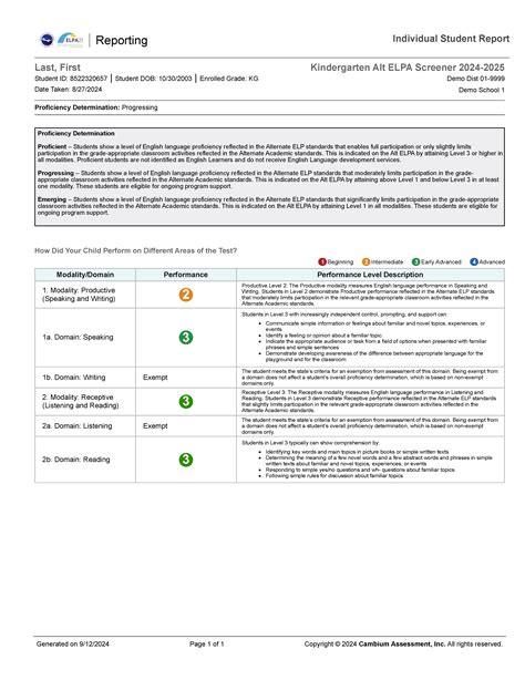 Sample Alt ELPA Screener Babe Report ELPA