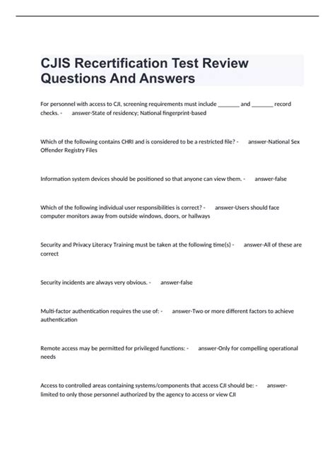 Cjis Recertification Test Review Questions And Answers Cjis Security