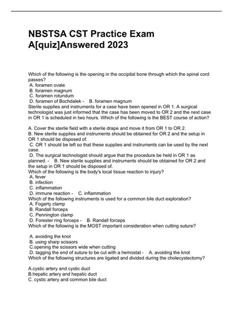 Nbstsa Cst Practice Exam A With 100 Correct Answers 2023 Cst Nbstsa Course Cst Nbstsa