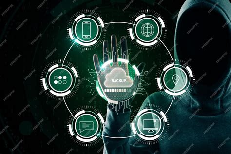 Premium Photo Hacker Hand Using Creative Glowing Cloud Computing Interface On Dark Background