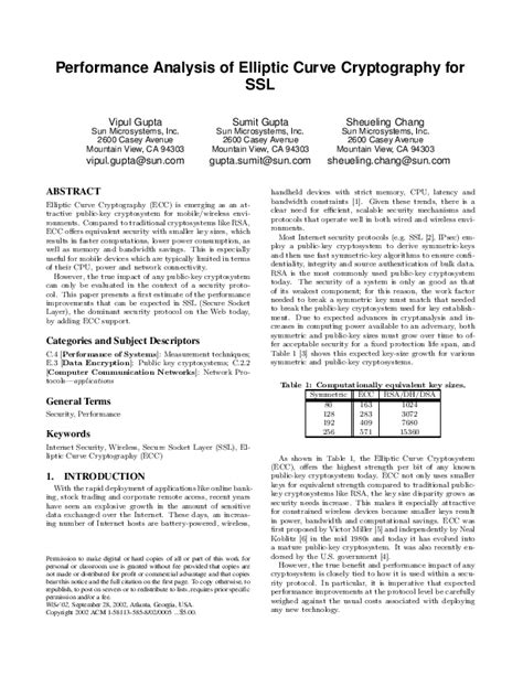 Pdf Performance Analysis Of Elliptic Curve Cryptography For Ssl Sumit Gupta