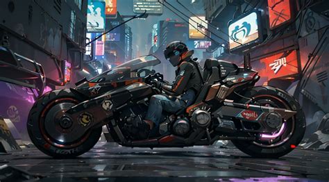 미래 지향적인 검은색 오토바이 3d 렌더링 세련된 디자인 금속 몸체 네온 불빛 공기 역학적 모양 최첨단 기술 Seaart Ai