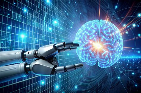 Machine Learning Hand Of Robot Touching On Binary Data Futuristic