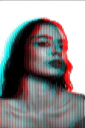 하프톤 흑백 텔레비전 화면 픽셀 패턴의 여성 초상화 그림 Rgb 색상 분할 효과 색상 이미지에 대한 스톡 사진 및 기타 이미지 색상 이미지 텔레비전 산업 보기 정적