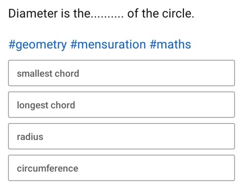 Diameter Is The Qquad Of The Circle Geometry Mensuration Maths Sm