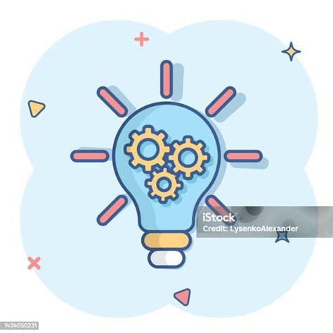 코믹 스타일의 혁신 아이콘 흰색 고립 된 배경에 톱니 바퀴 만화 벡터 그림전구 아이디어 스플래시 효과 비즈니스 개념 개념에 대한 스톡 벡터 아트 및 기타 이미지 Istock