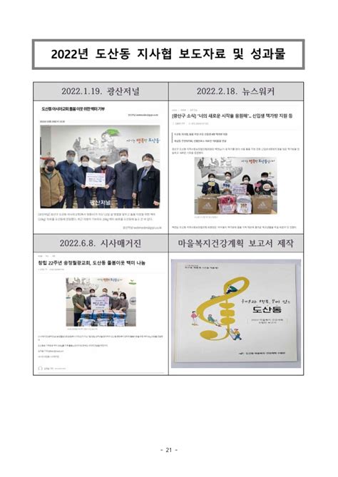2022년 도산동 지역사회보장협의체 활동보고 역사전통도시 동지역사회보장협의체 광산구지역사회보장협의체
