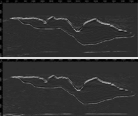 Sigsbee Seismic Image With Starting Velocity Model Top And After