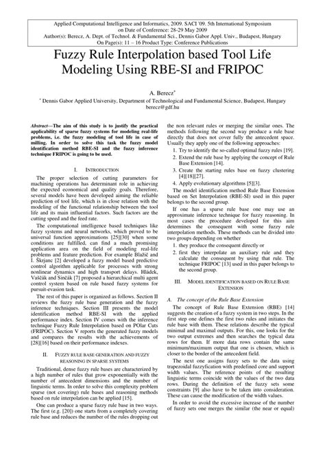 Pdf Fuzzy Rule Interpolation Based Tool Life Modeling Using Rbe Si