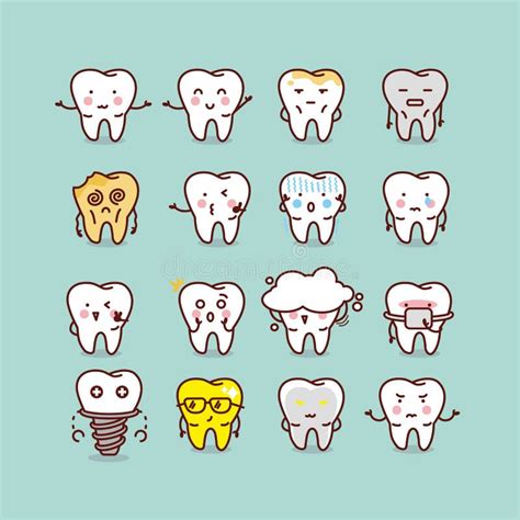 Cute Cartoon Tooth Set Stock Vector Illustration Of Enamel 62201086