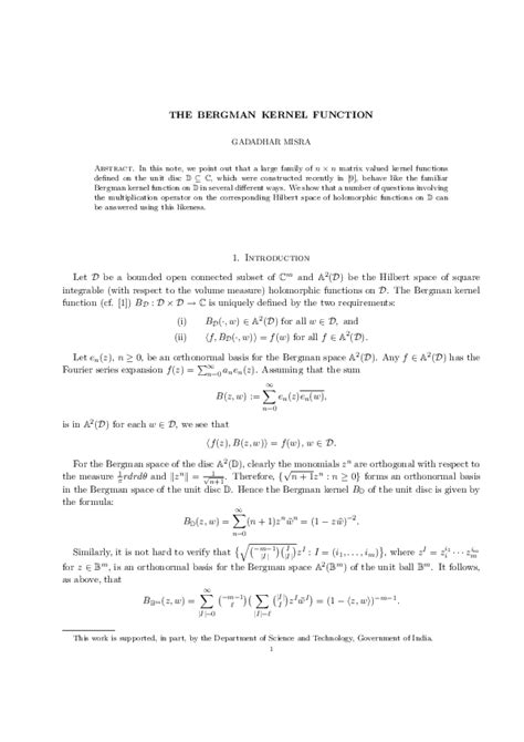 Pdf The Bergman Kernel Function