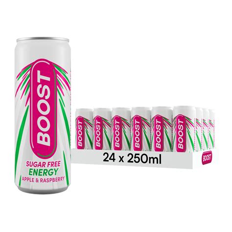 Boost Energy Drink Sugar Free Raspberry And Apple 24 Pack Drinks With Caffeine Taurine And