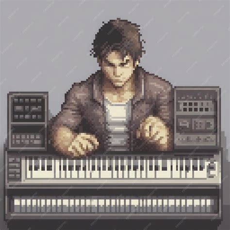 Pixel Art Of A Man Coding In A Minimalist Setting Premium Ai Generated Image