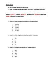 Number System Conversion Exercises SCIdocx Pdf Instructions Execute The Following Exercises