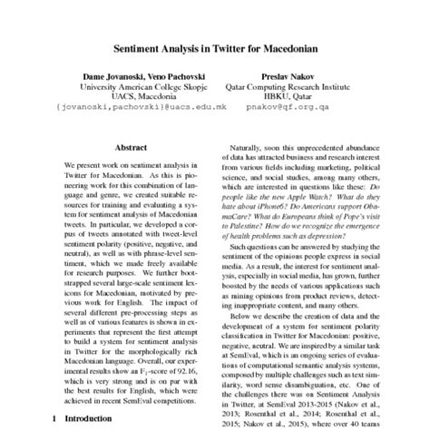 Sentiment Analysis In Twitter For Macedonian Acl Anthology