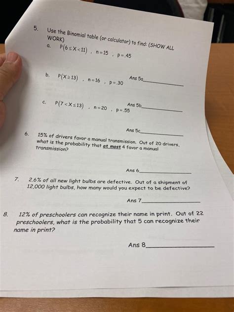 Solved 5 Use The Binomial Table Or Calculator To Find Chegg Com