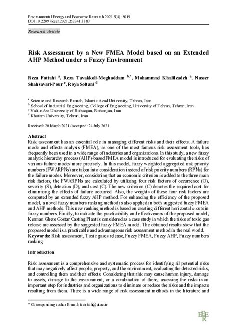 Pdf Fuzzy Ahp Based Fmea Model For Risk Assessment