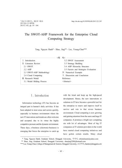 The Swot Ahp Framework For The Enterprise Cloud Computing Strategy