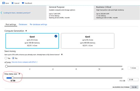 azurerm mssql elasticpool unable to specify max data size of pool