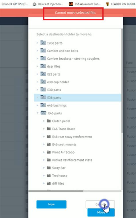 cannot move selected file while reorganizing projects by moving