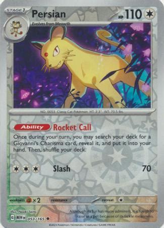 Persian [reverse Holo] 53 Prices Pokemon Scarlet And Violet 151