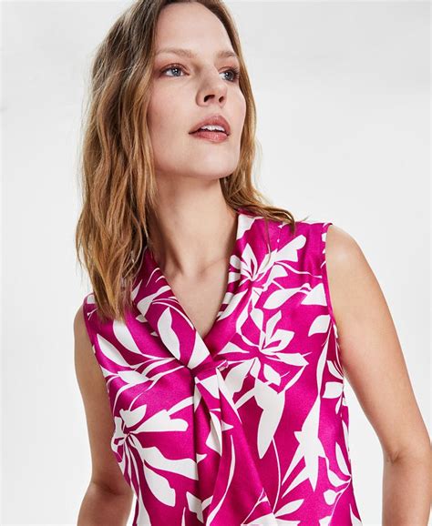 Tahari Asl Womens Printed Sailor Tie Neck Sleeveless Top Macys