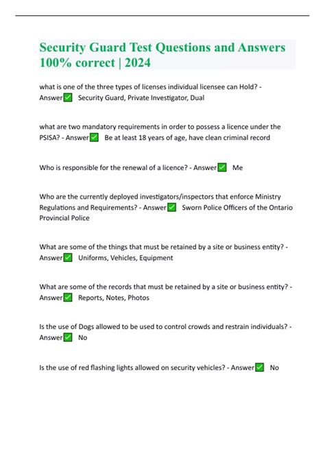 Security Guard Test Questions And Answers 100 Correct 2024 Security Guard Stuvia Us