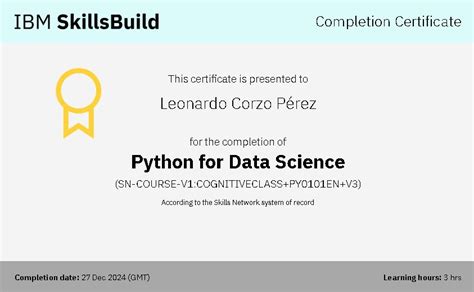 Ibm Skillsbuild Completion Certificate Python For Data Science Leonardo Corzo