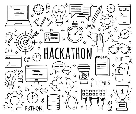 Premium Vector Hackathon Set Of Doodle Style Icons For Developers And Programmers