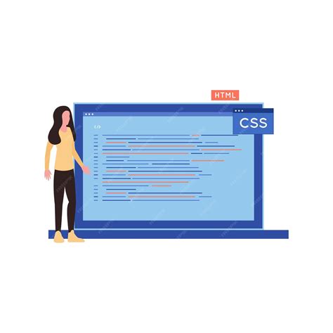 Premium Vector Girl Coding Css On Laptop