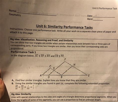 Solved Unit 6 Performance Task Name Geometry Date Band
