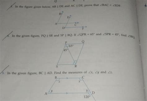 3 in the figure given below ab∥de and ac∥df prove that ∠bac ∠edf 4 i