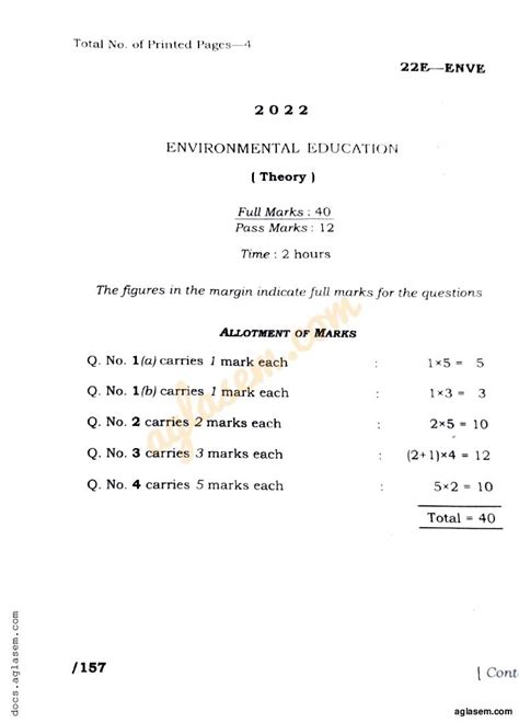 Ahsec Class 11 Environmental Education Question Paper 2022 Pdf