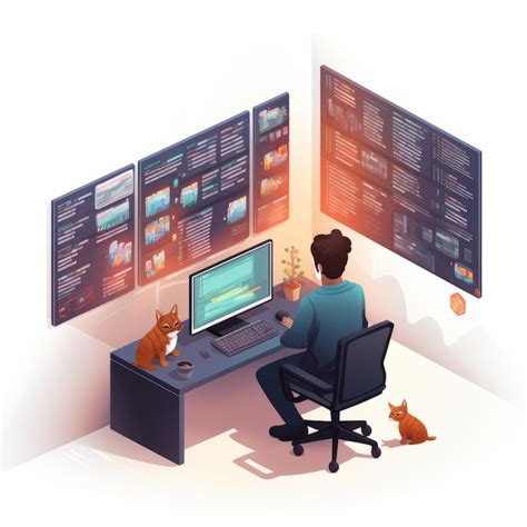 Premium Ai Image Tech Guru A Catcompanioned Programmer Surrounded By