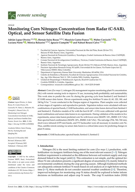 Pdf Monitoring Corn Nitrogen Concentration From Radar C Sar Optical And Sensor Satellite