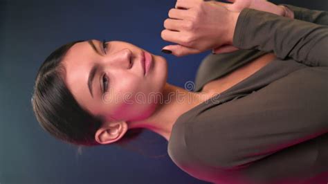 Vertical Video Pov Cute Asian Young Woman In Evening Dress Dancing At