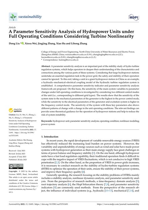 Pdf A Parameter Sensitivity Analysis Of Hydropower Units Under Full Operating Conditions