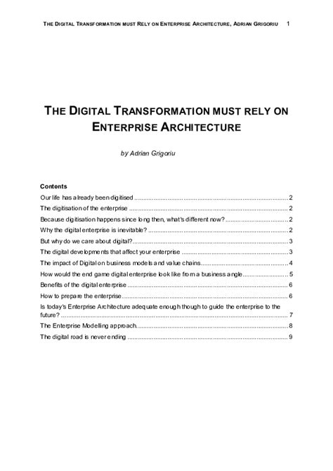 Pdf The Digital Transformation Must Rely On Enterprise Architecture