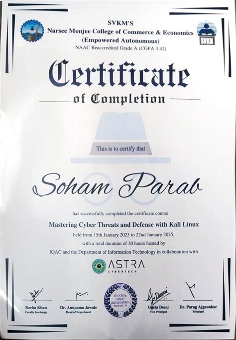 Cybersecurity Ethicalhacking Kalilinux Pentesting Cyberthreats Soham Parab