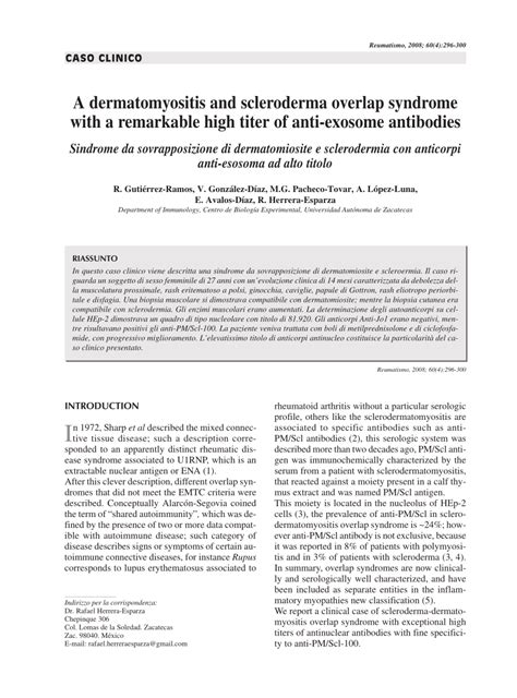 Pdf A Dermatomyositis And Scleroderma Overlap Syndrome With A Remarkable High Titer Of Anti
