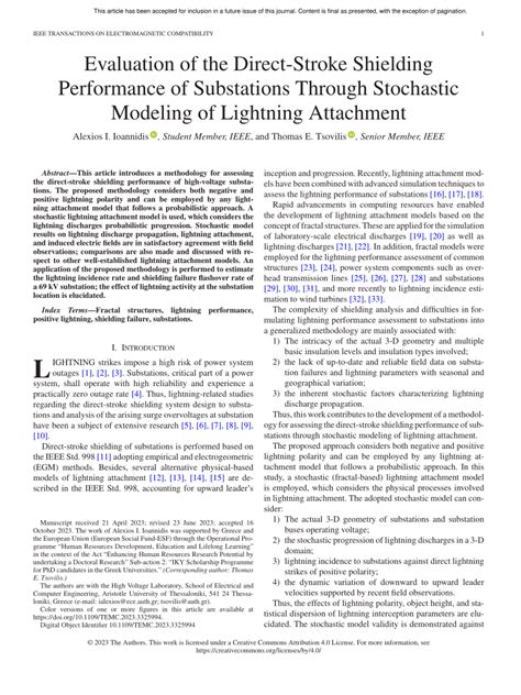 Pdf Evaluation Of The Direct Stroke Shielding Performance Of Substations Through Stochastic
