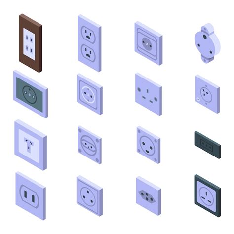 Premium Vector Power Socket Icons Set Isometric Style